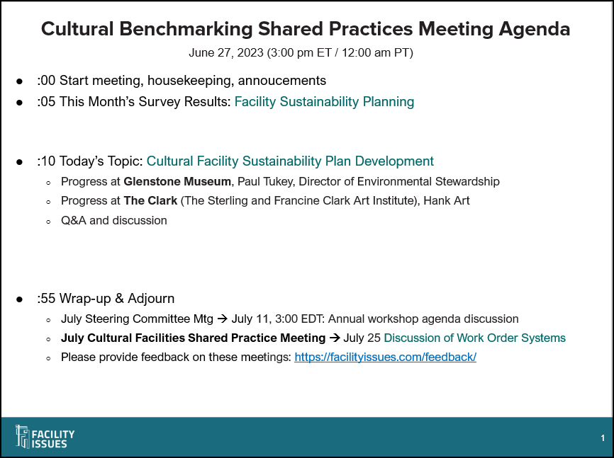 Cultural Facilities Shared Practice Meeting - Facility Issues